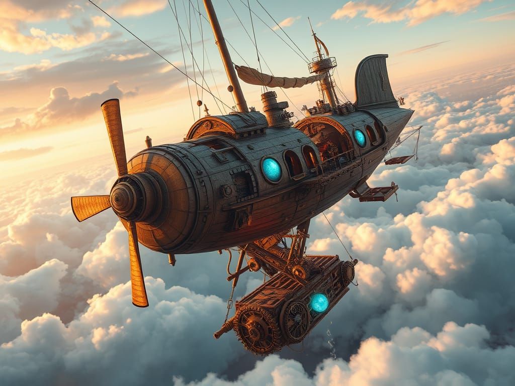 Steampunk Airship Adventure in a Clockwork World - AI Art