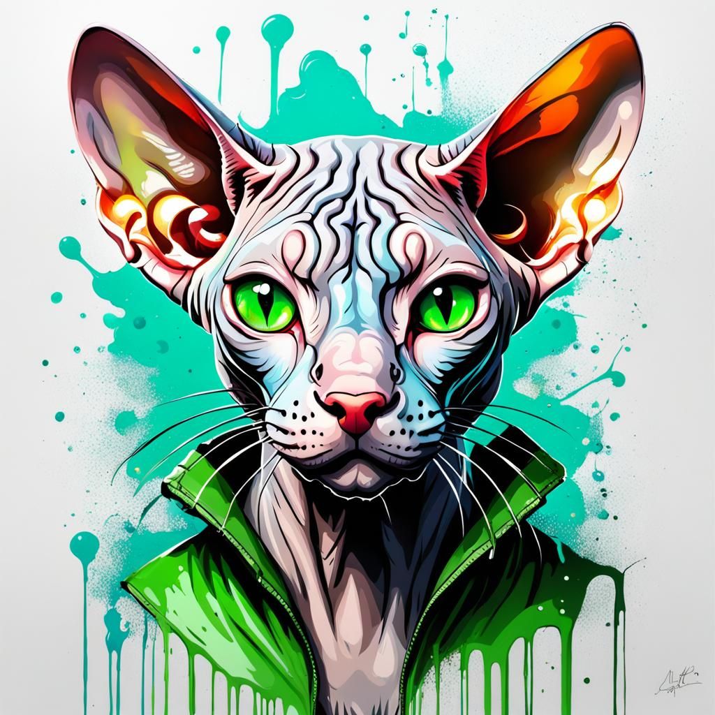 Fun with Santa sphynx cat with green eyes and Mouse Elves! - AI ...