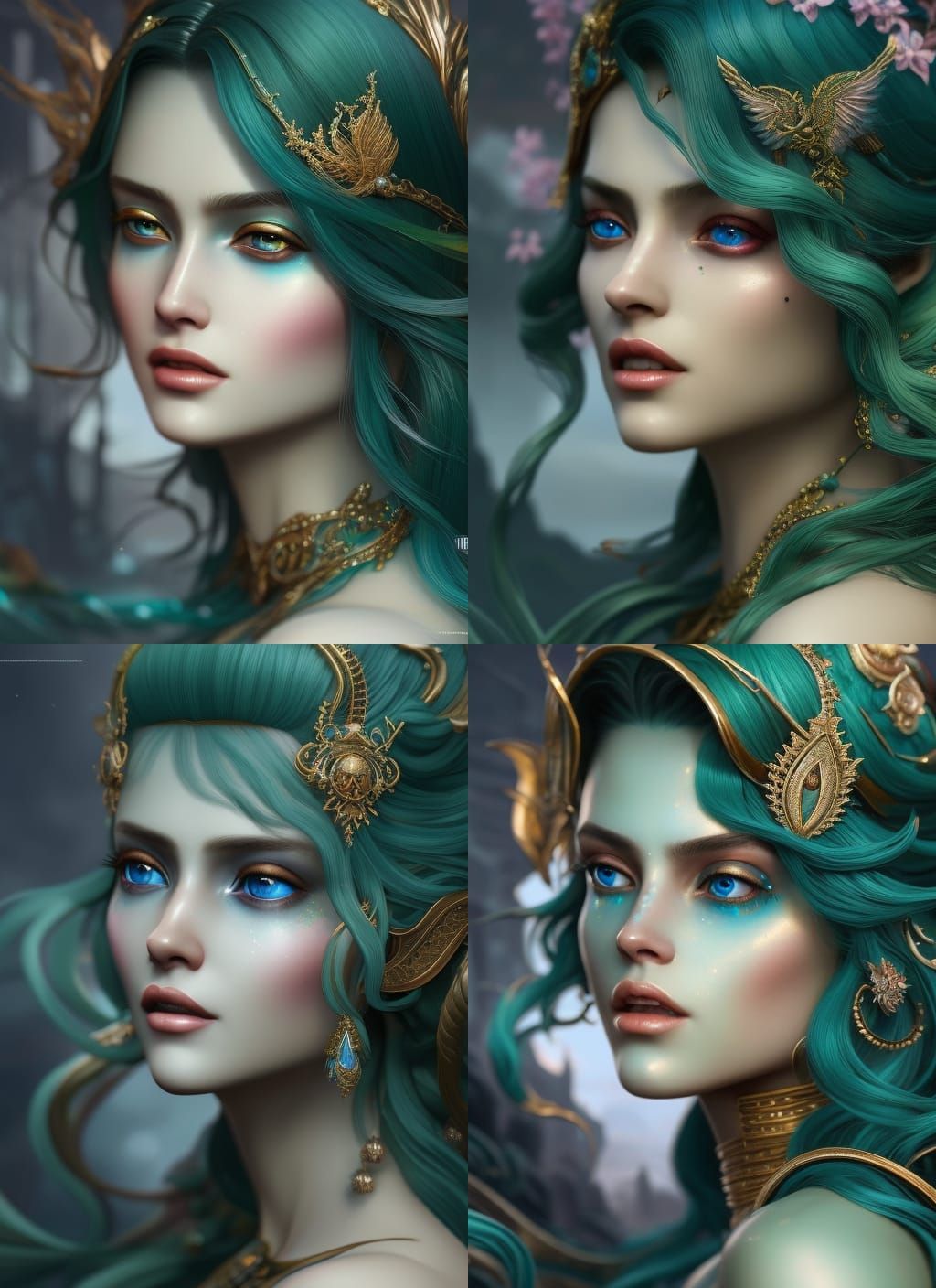 Insanely detailed, mermaid with green pearlescent skin and luminescent ...