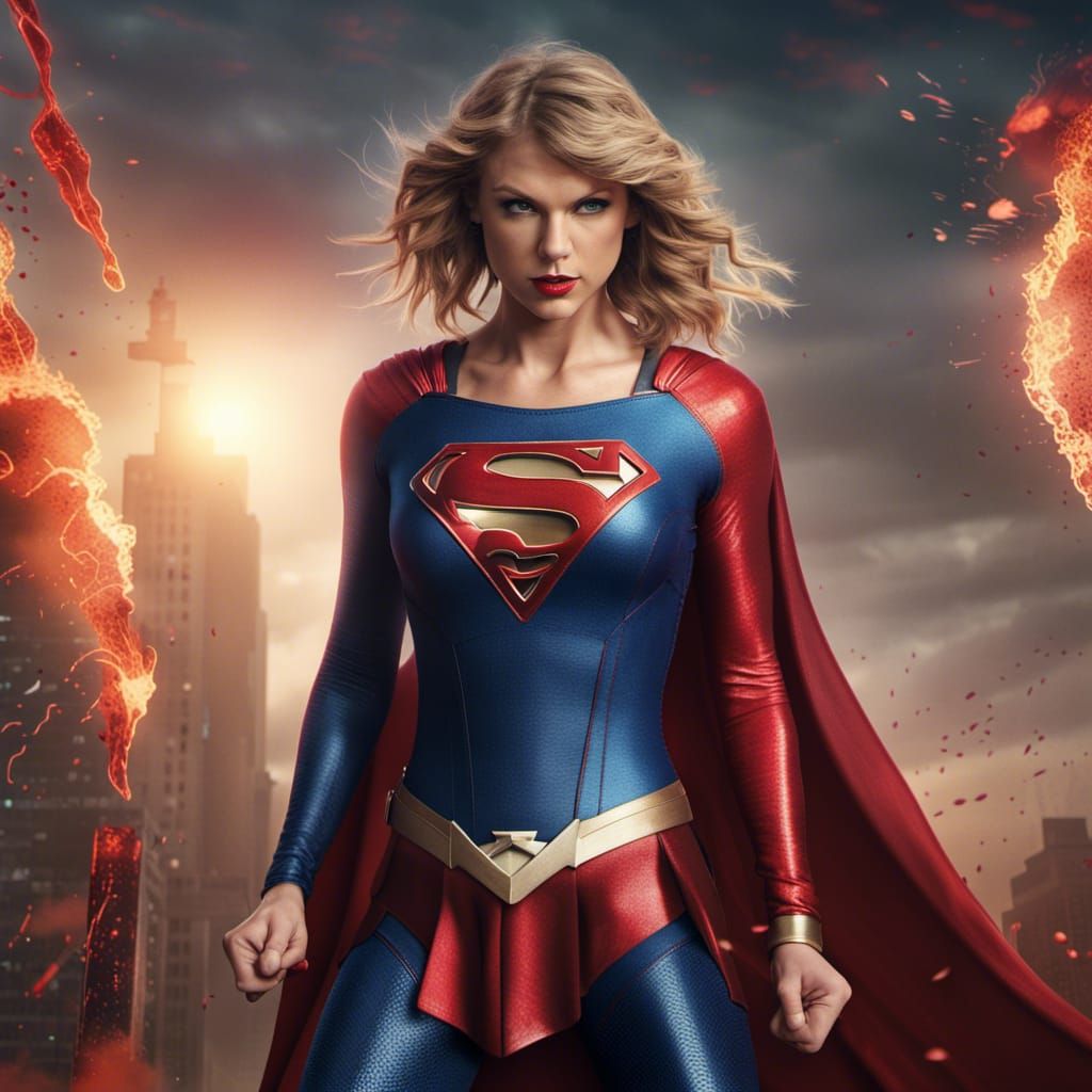Detailed photorealistic portrait of Taylor Swift as angry Supergirl ...