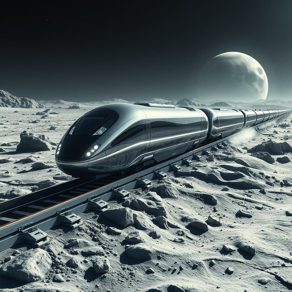 Sleek Futuristic Monorail Space Train Zooms Across... - AI Art