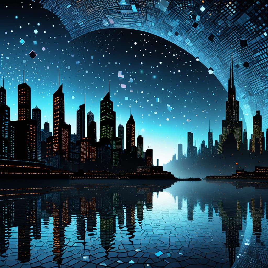 A Futuristic Cubes City at Night - A Futuristic Cubes City a...