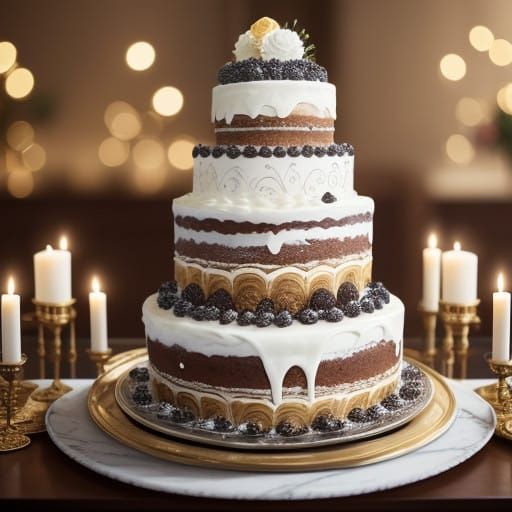 Italian Torta with Candles and Chocolate, Happy Bi... - AI Art