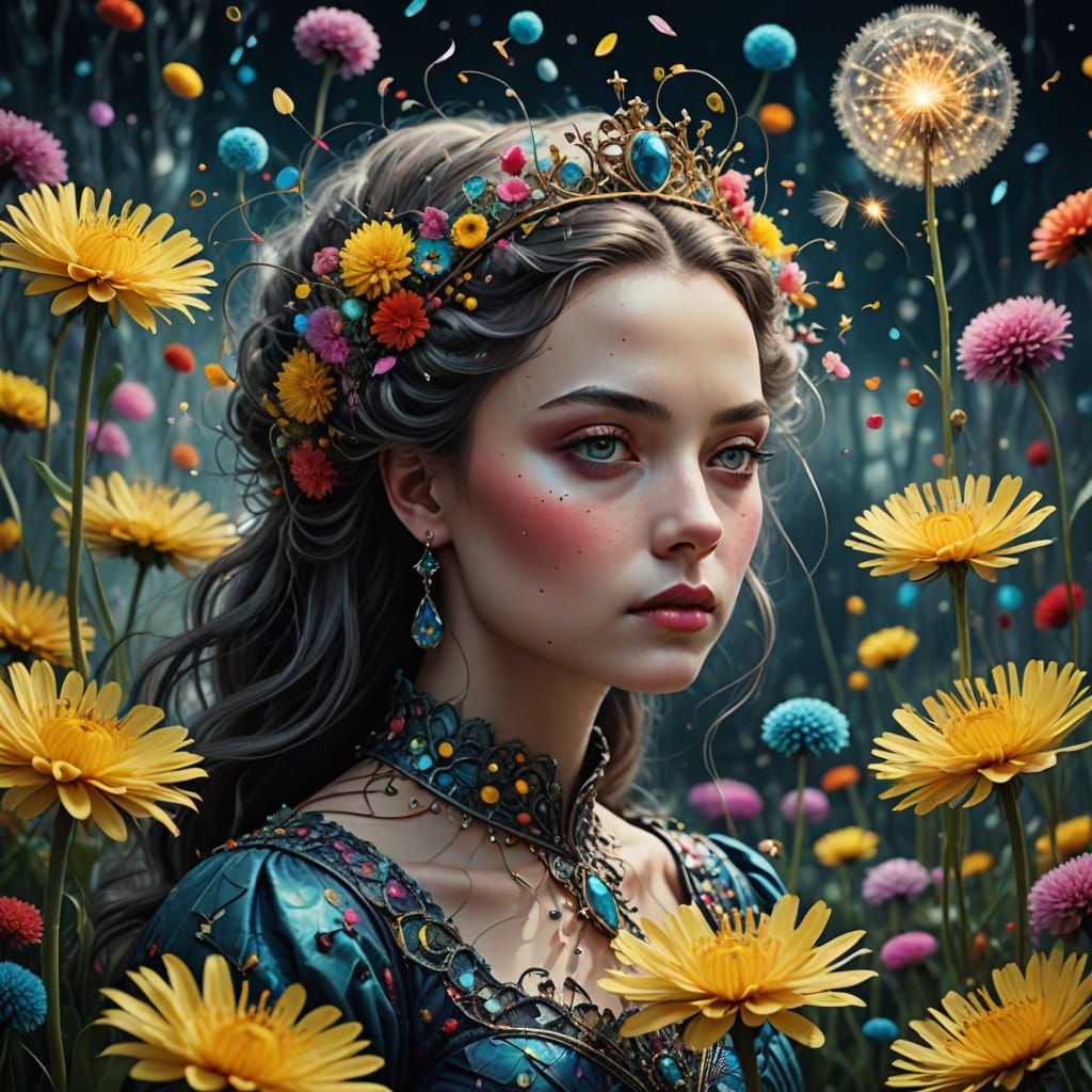 Queen in a Million Dandelion dreamscape, making wishes , Salvador Dali ...