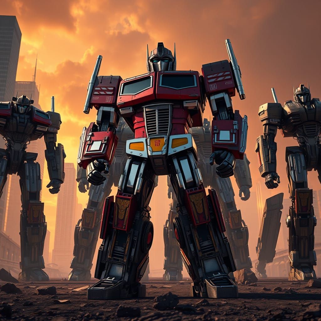 Cyberpunk Autobots Stand Tall in a Ruined Future - AI Art