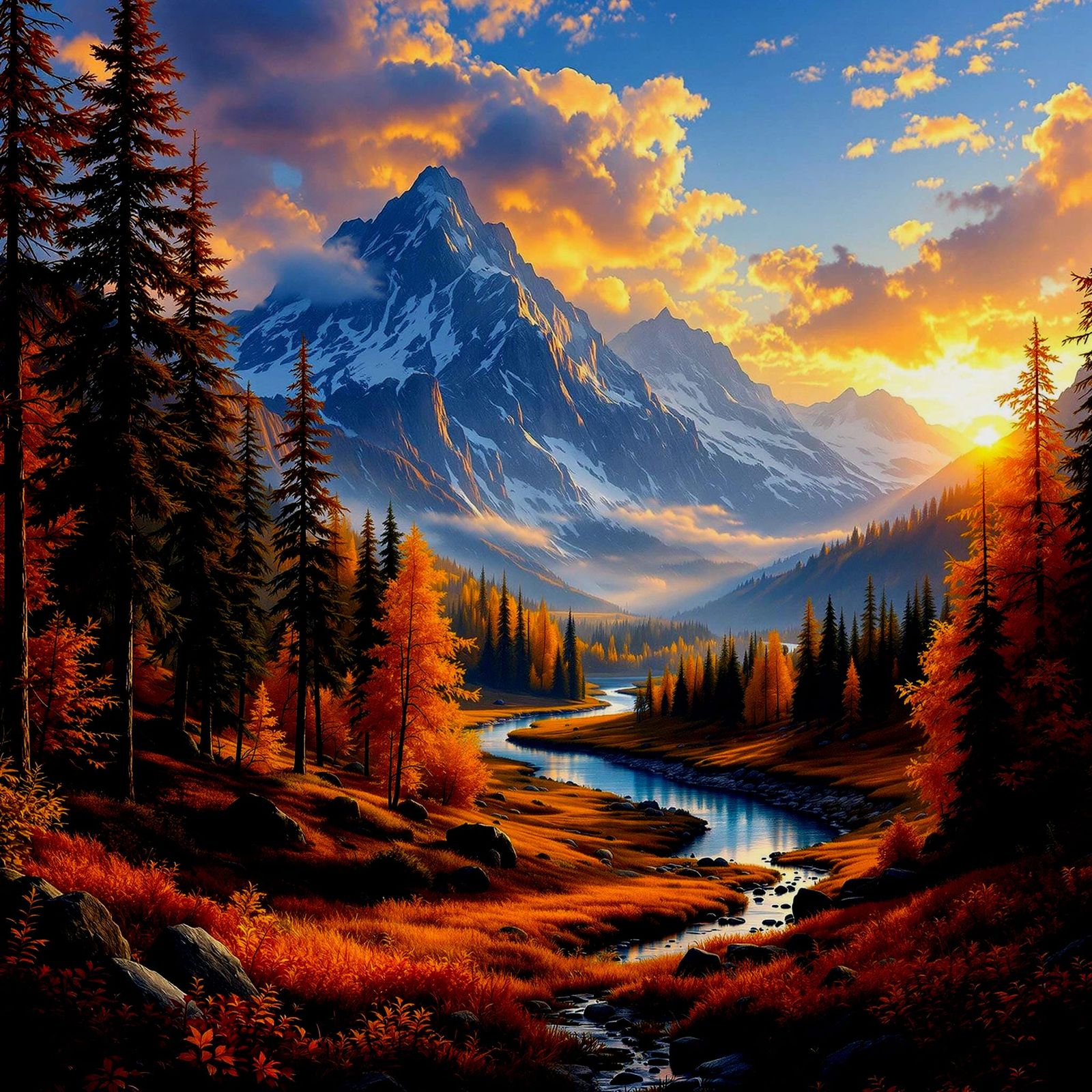 Mountain Morning - Dramatic Panoramic Mountain Scene at Suns...