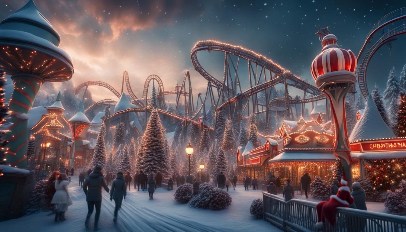 Christmas at the Theme Park ️🌲 - AI Generated Artwork - NightCafe Creator