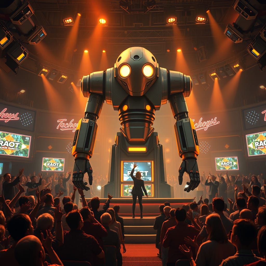 Retro-Futuristic Robot Game Show Host Shines Under... - AI Art