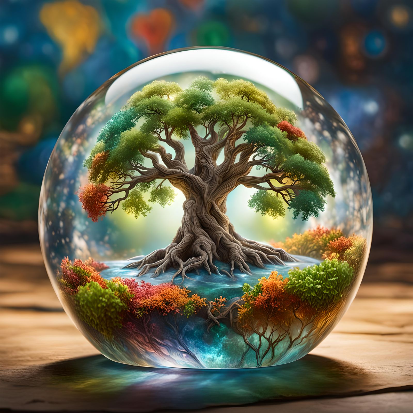 One earth one home in a see through glass paperweight, the tree of life ...