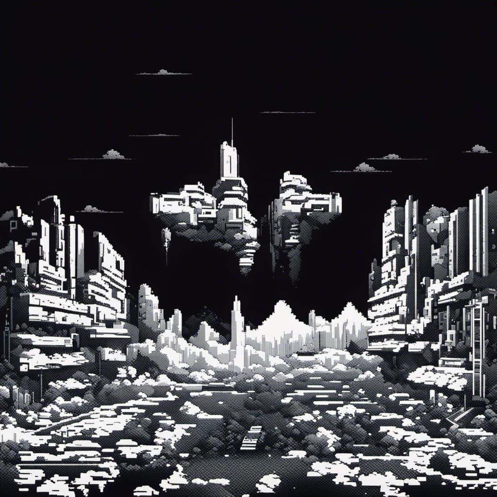Pixel art stylish 1bit. White and Black. Only one Tank in the middle of ...