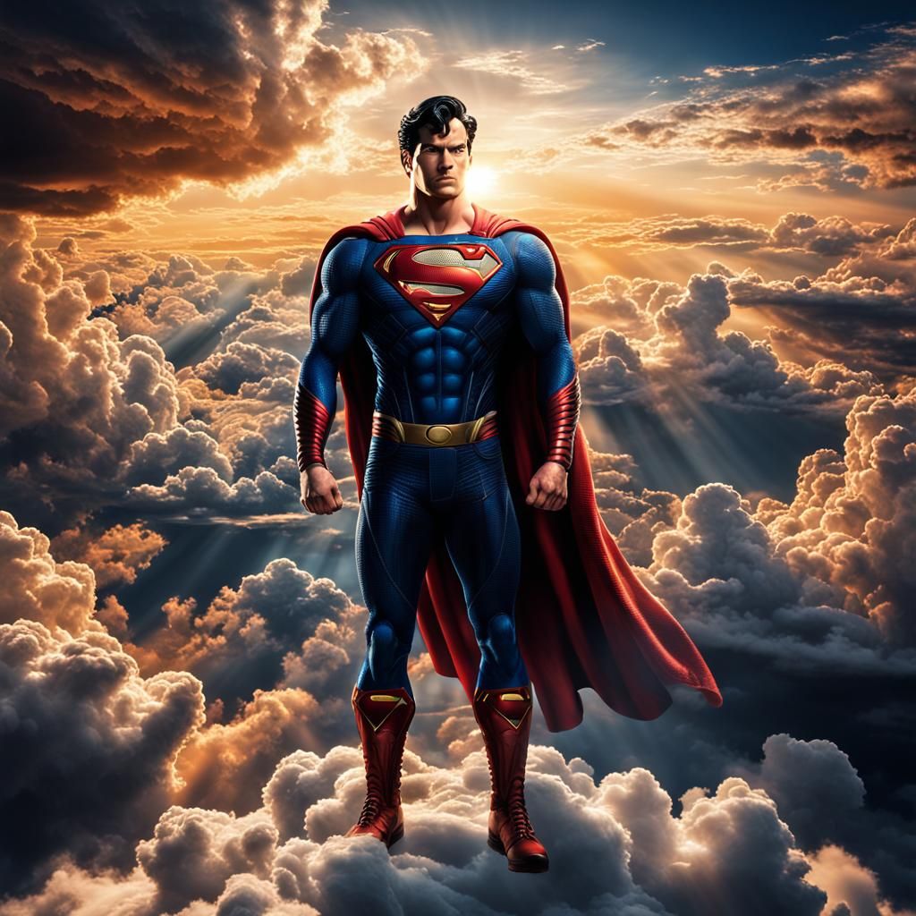 Superman standing on a cloud at sunset. - AI Generated Artwork ...