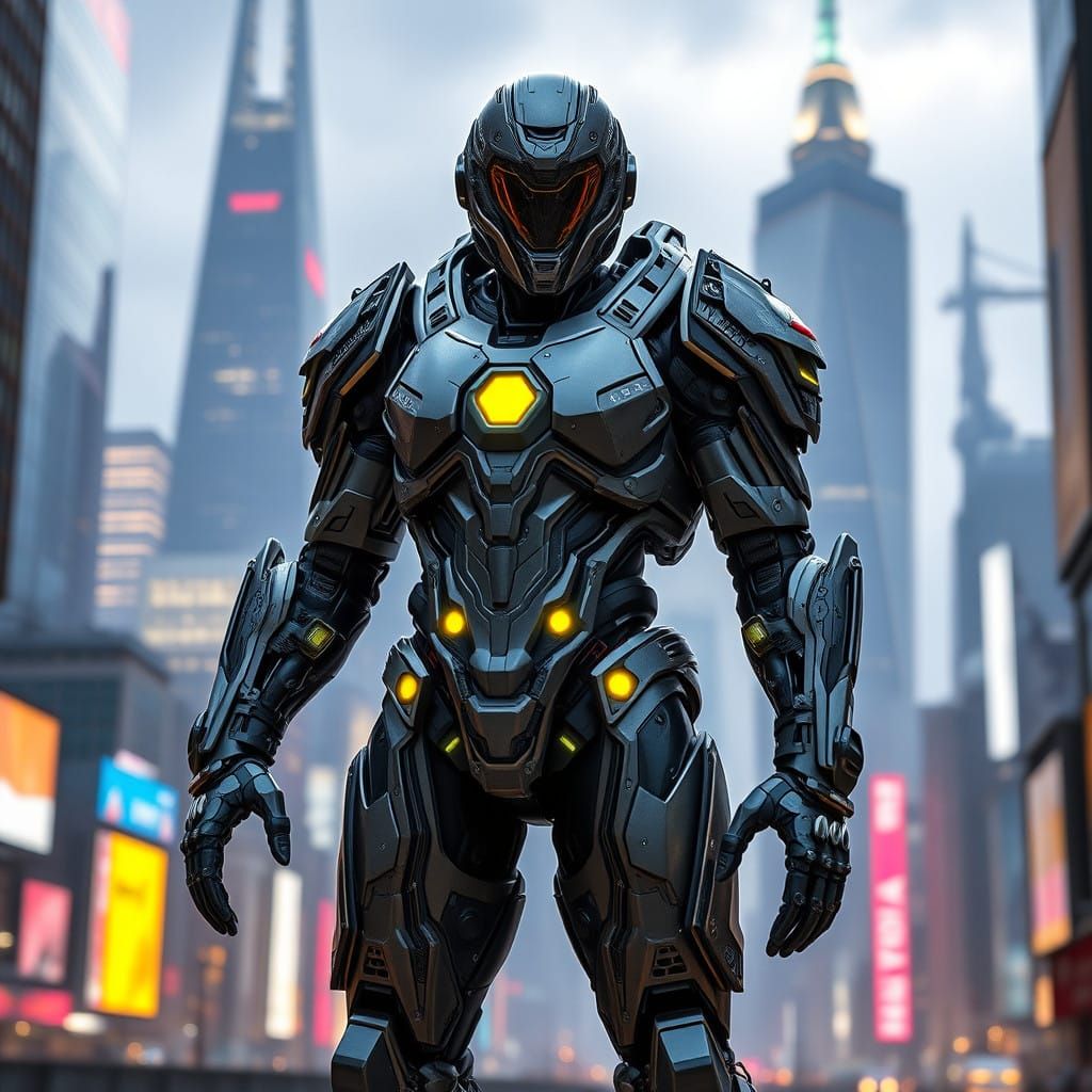 High-Tech Superhero in Futuristic Cityscape - AI Art