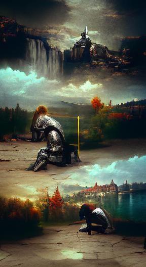 Crestfallen Knight kneels in despair - AI Generated Artwork - NightCafe ...
