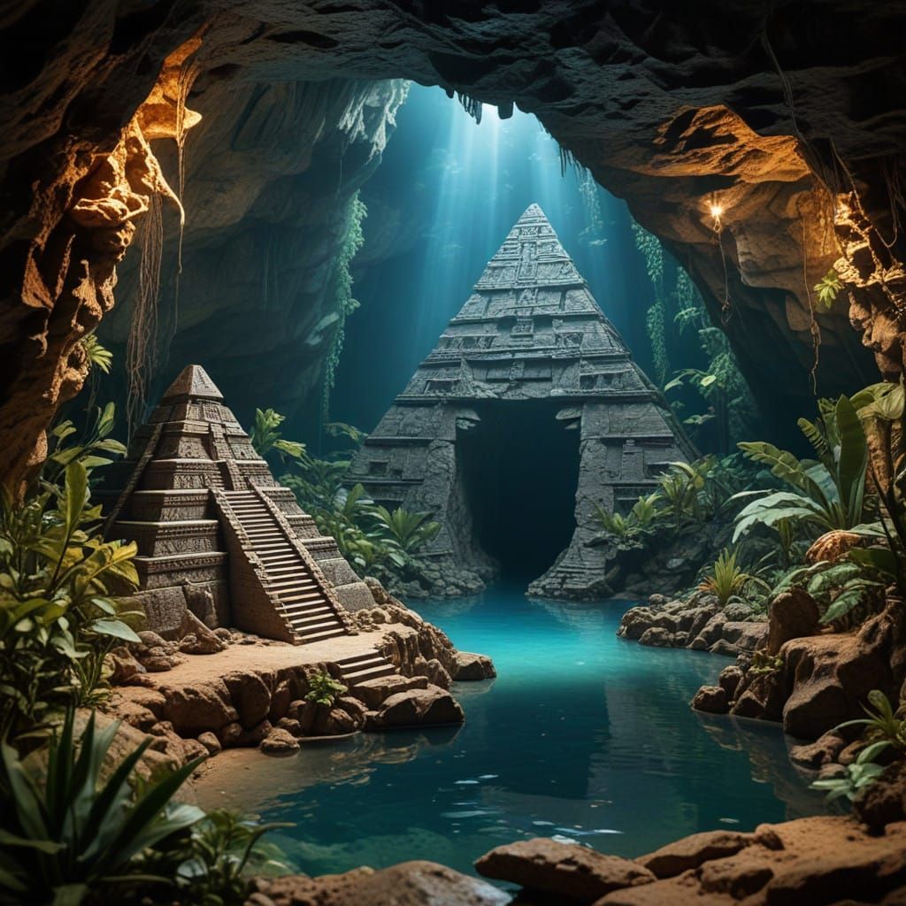 Surreal Mayan Temple Rises from the Depths of an A... - AI Art
