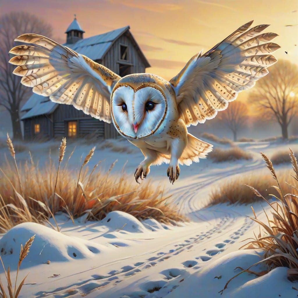 Hyperrealistic Owl in Splendid Wintery Chase - AI Art