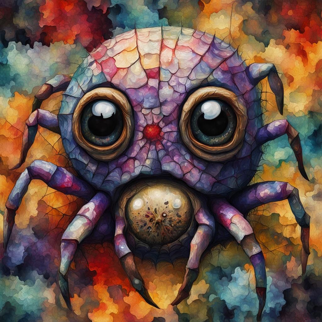 "Cute patchwork Hyperreal Text Prompts "Eyeball Watercolor spider ...