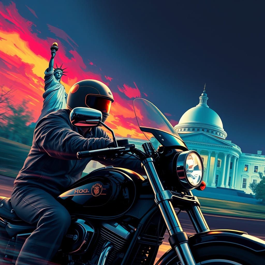 Futuristic H.O.G. Rider Reclaims Freedom Amidst Ic... - AI Art