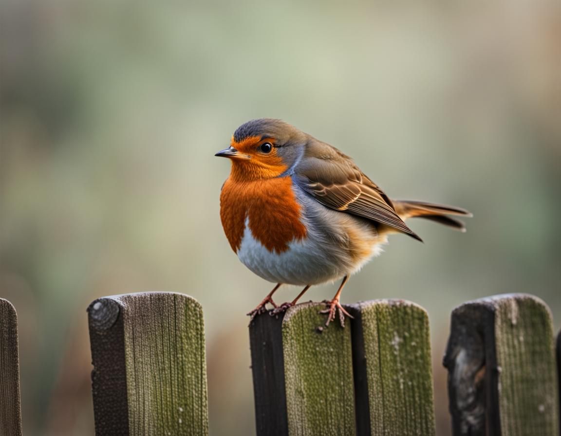 Robin redbreast bird, sitting on a wooden fence, wearing a warm jacket - AI Generated Artwork ...