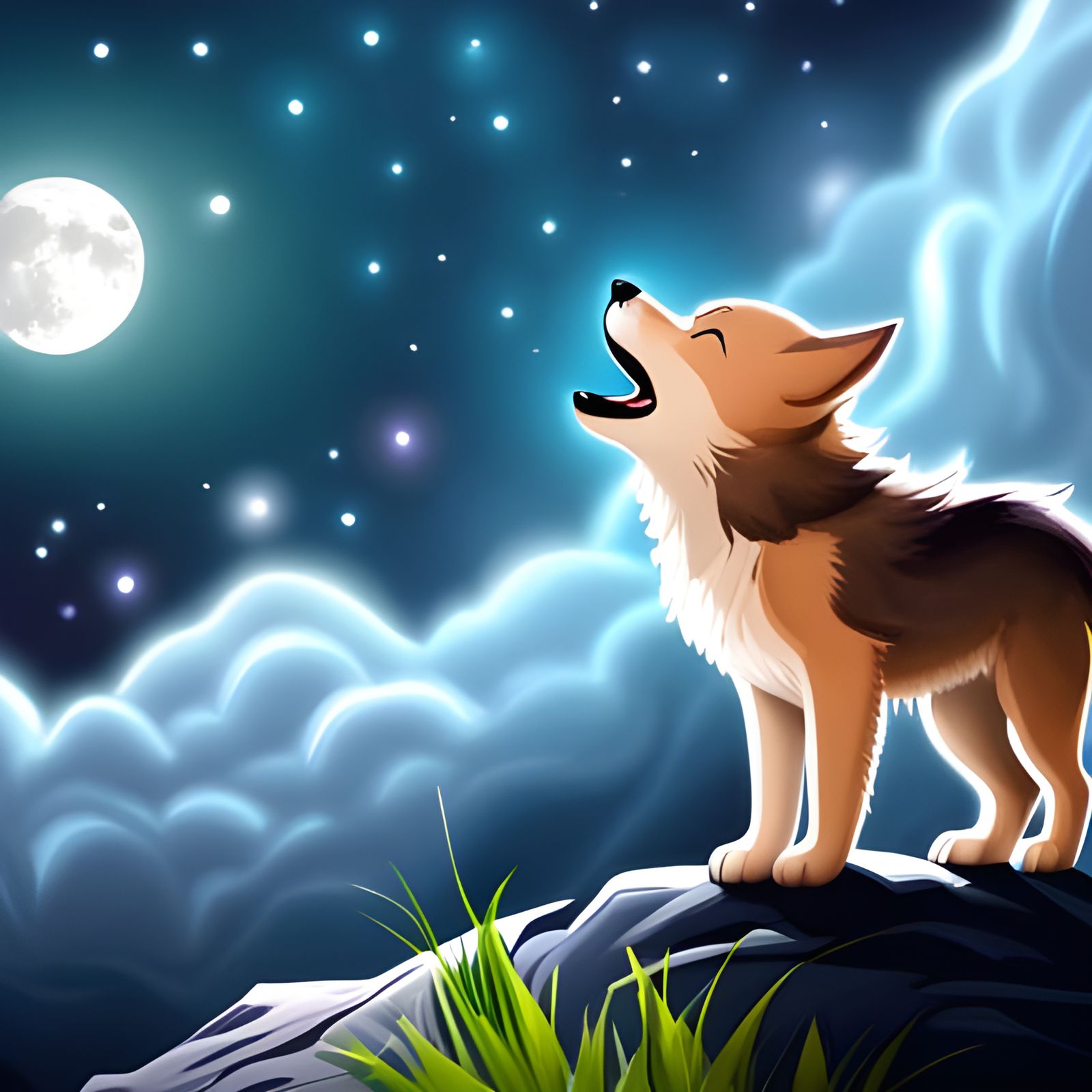 Wolf puppy howling at the moon - AI Generated Artwork - NightCafe Creator