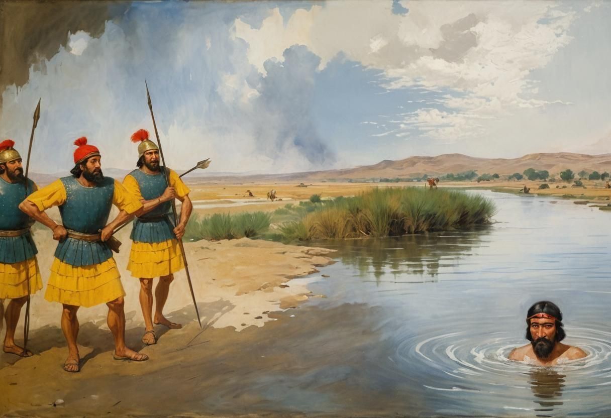 Naaman Dips in the River Jordan - AI Generated Artwork - NightCafe Creator