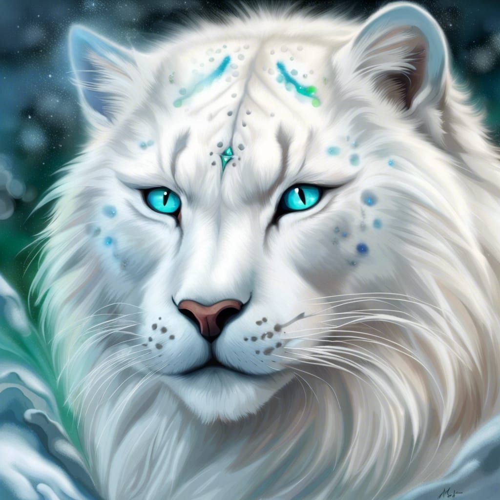 beautiful big cat with white snow fur, and one blue eye and another ...