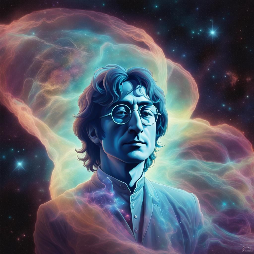 A celestial bioluminescent translucent being in the shape of John ...