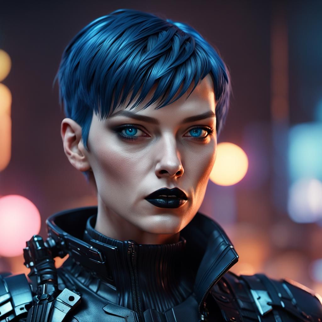Blue hair, black lipstick - AI Generated Artwork - NightCafe Creator