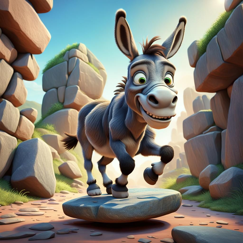 a donkey tripping over a stone while holding a stone - AI Generated ...