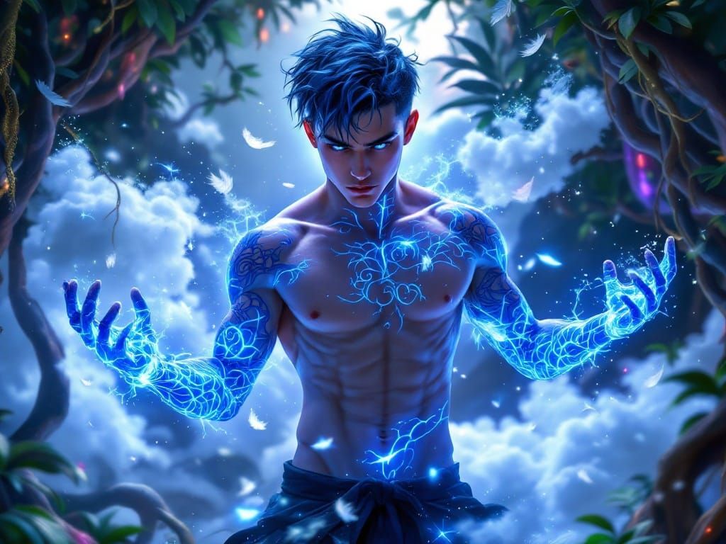 Storm Mage 250111A - Hyperreal Fantasy Warrior in Electric B...