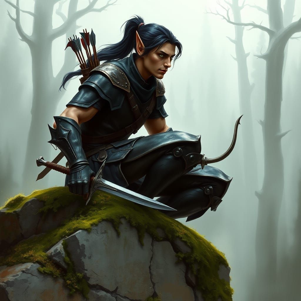 A medival special operator warrior. Male elf.