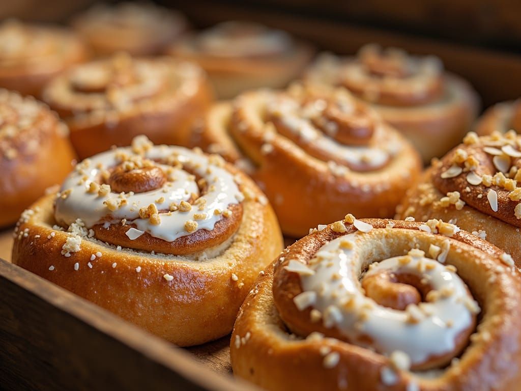 Assorted Cinnamon Rolls in Cozy Bakery Setting - AI Art