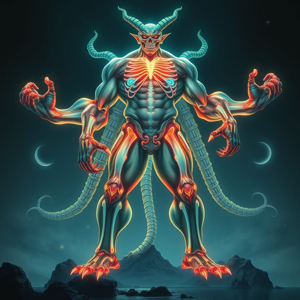 A Towering, Inhuman Figure in Ukiyo-e Style - AI Art