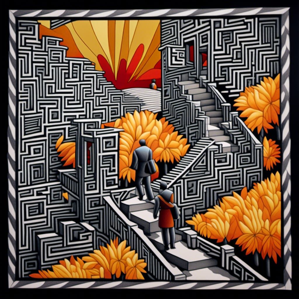 Escher Cornfield staircase Maze inticate maze maze three dimensional ...