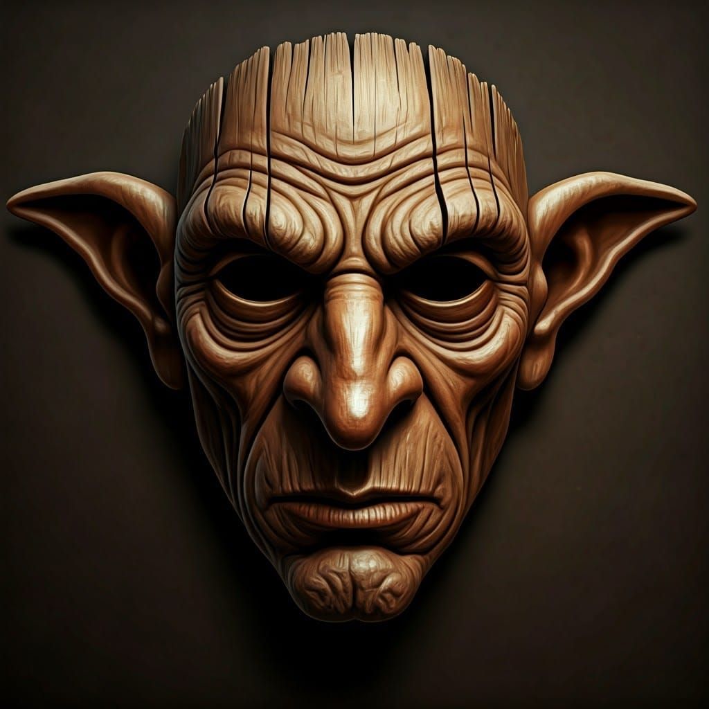 Wooden Goblin Mask - Wooden Goblin Mask in Chiaroscuro Style