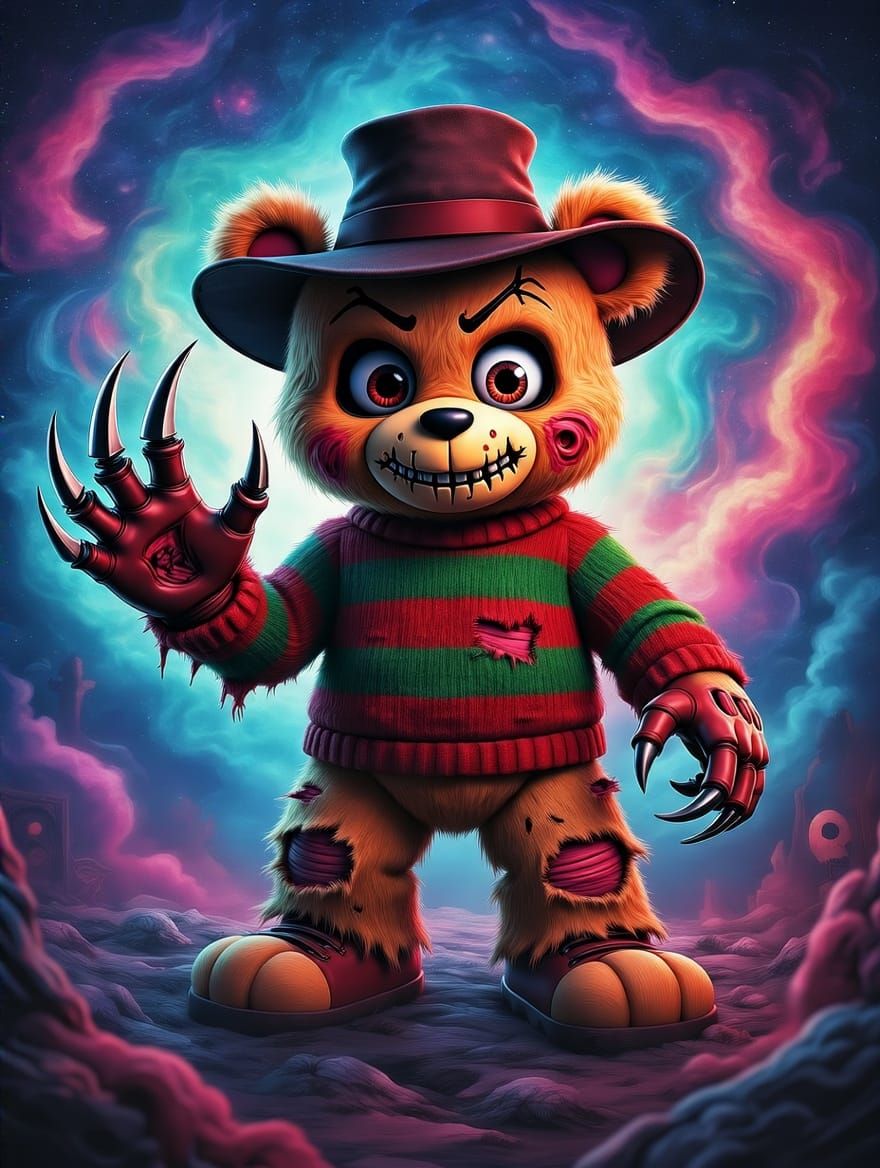 Cute Freddy Krueger Care Bear in Cosmic Illustrati... - AI Art