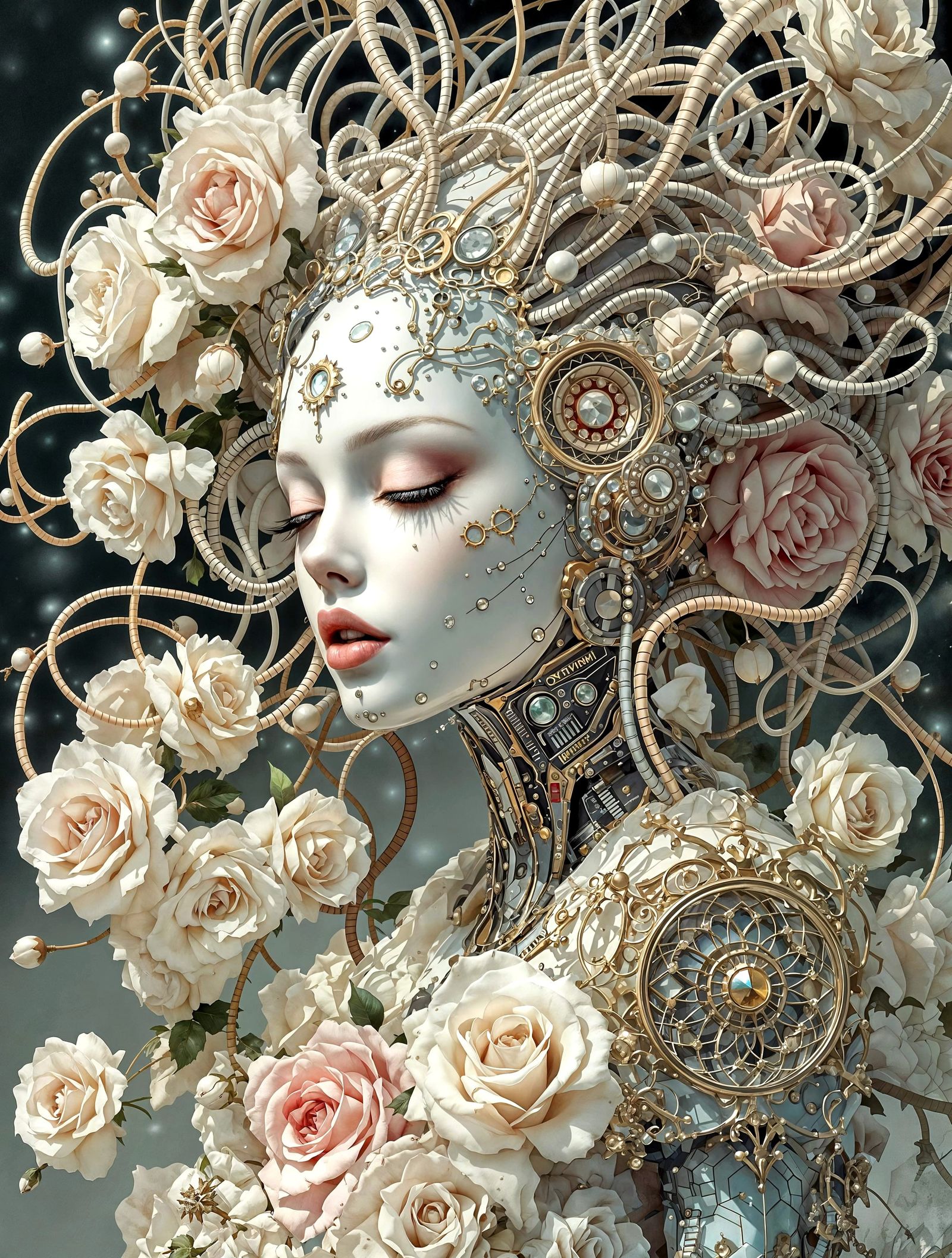 Tangled Rose - Baroque Cyberpunk Android in Whimsical Hyperd...