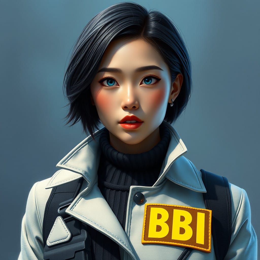 Asian FBI Agent in Stunning Overcoat and Vest - AI Art