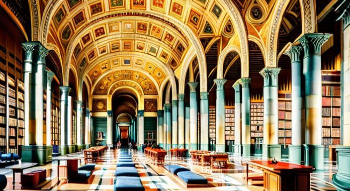 The interior of the great Library of Alexandria. It's an atrium that ...