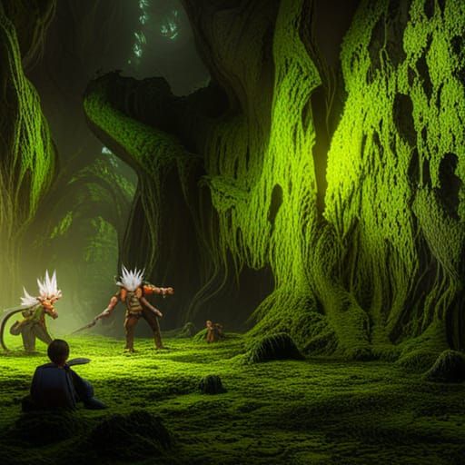 Hidious winged creatures lin the walls of a Large cavern area covered ...