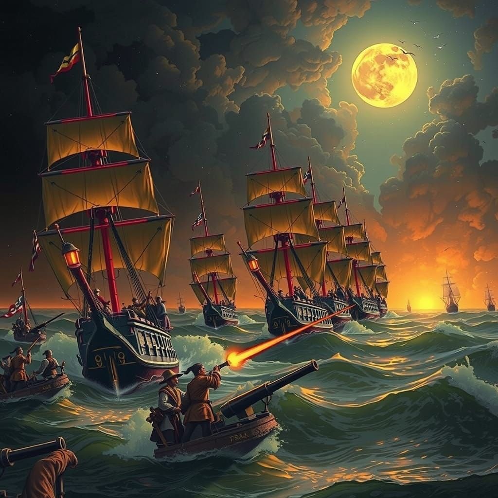 Under a HUGE Pink Moon A dramatic naval battle unfolds as the Spanish ...