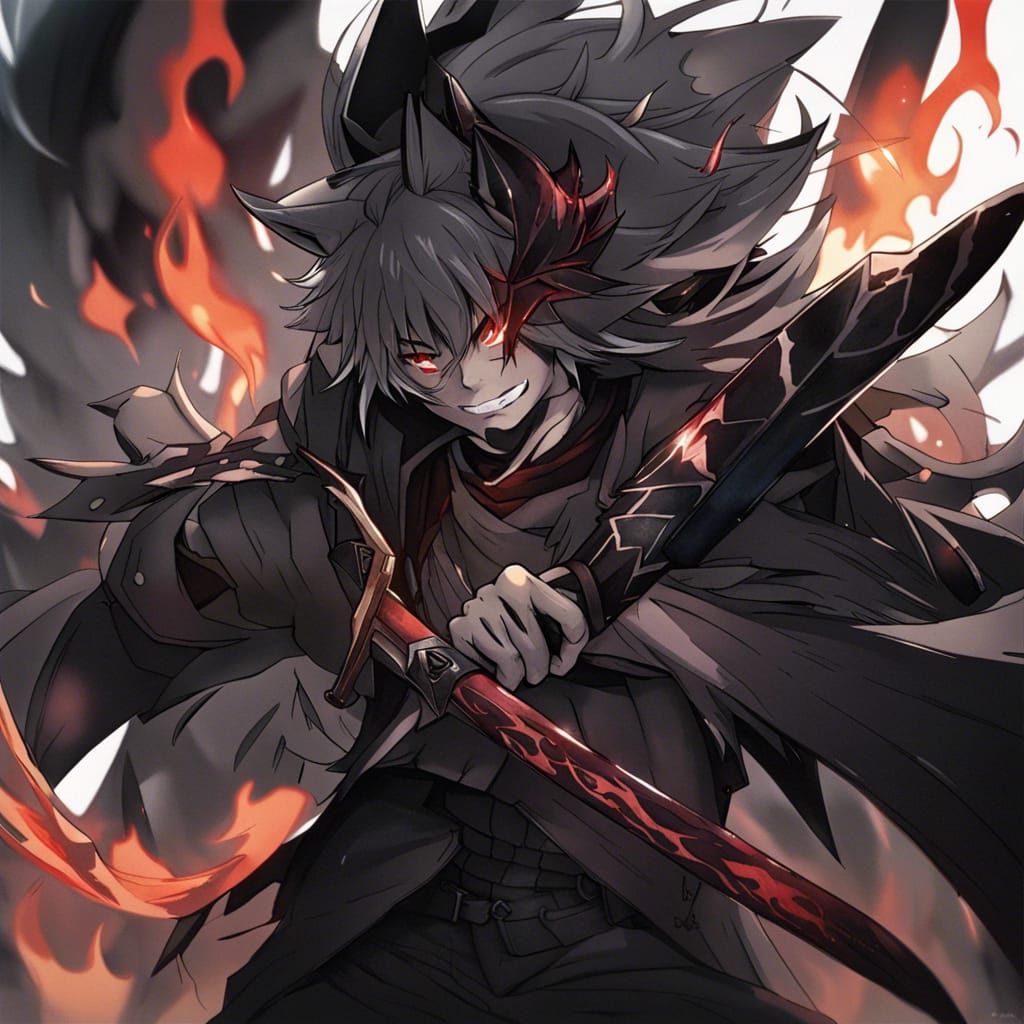 A portrait of a human demonic wolf hybrid with dark aura and urges to ...