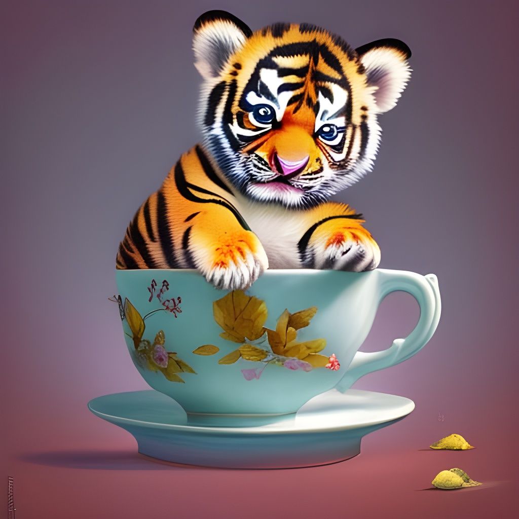 Little tiger in teacup - AI Generated Artwork - NightCafe Creator