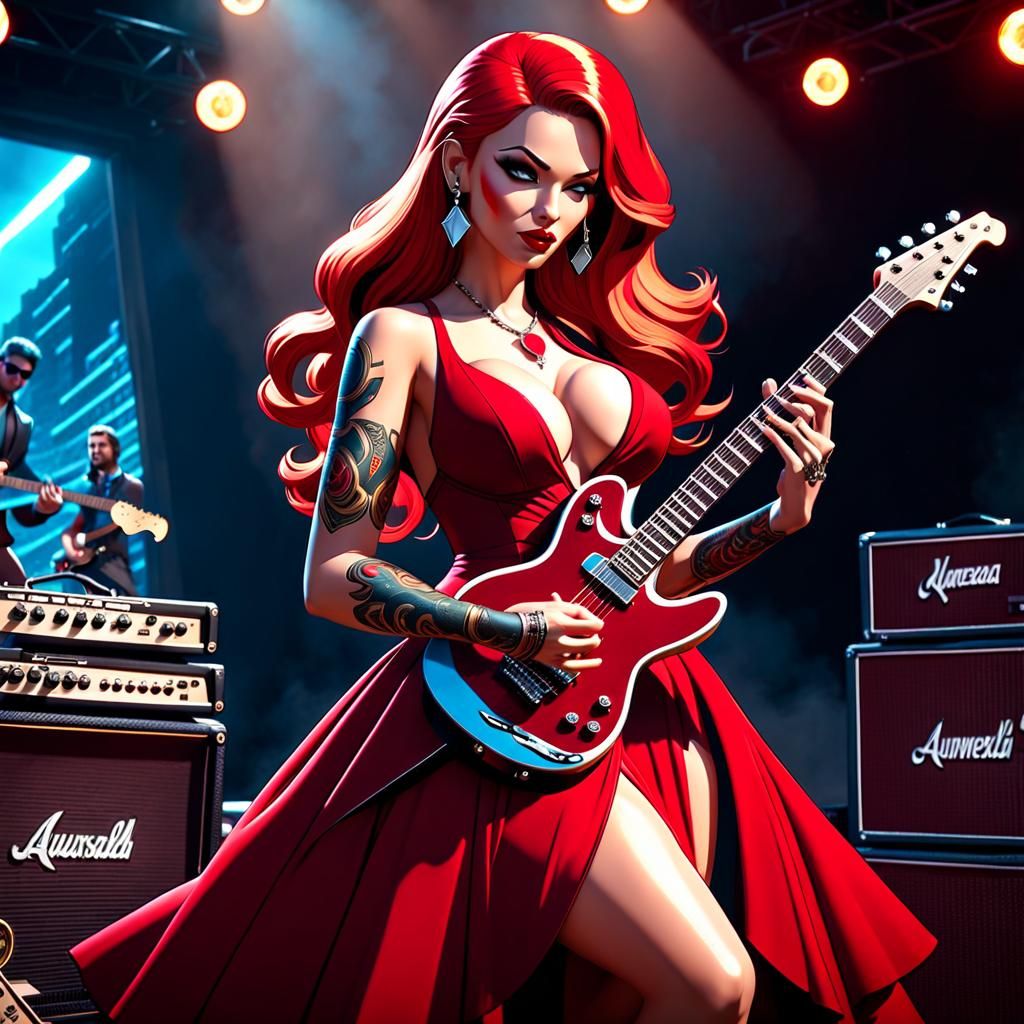 American Pinup Bombshell Guitarist - AI Generated Artwork - NightCafe Creator
