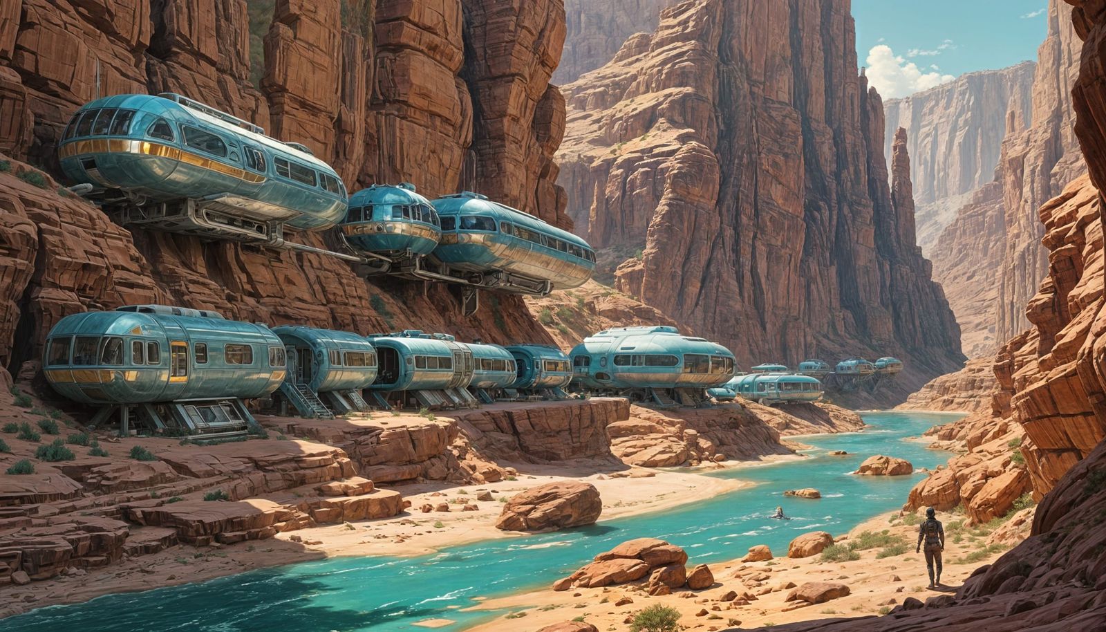 a futuristic Native American community, in a protective canyon