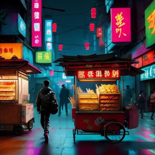 Cyberpunk noodle cart - AI Generated Artwork - NightCafe Creator