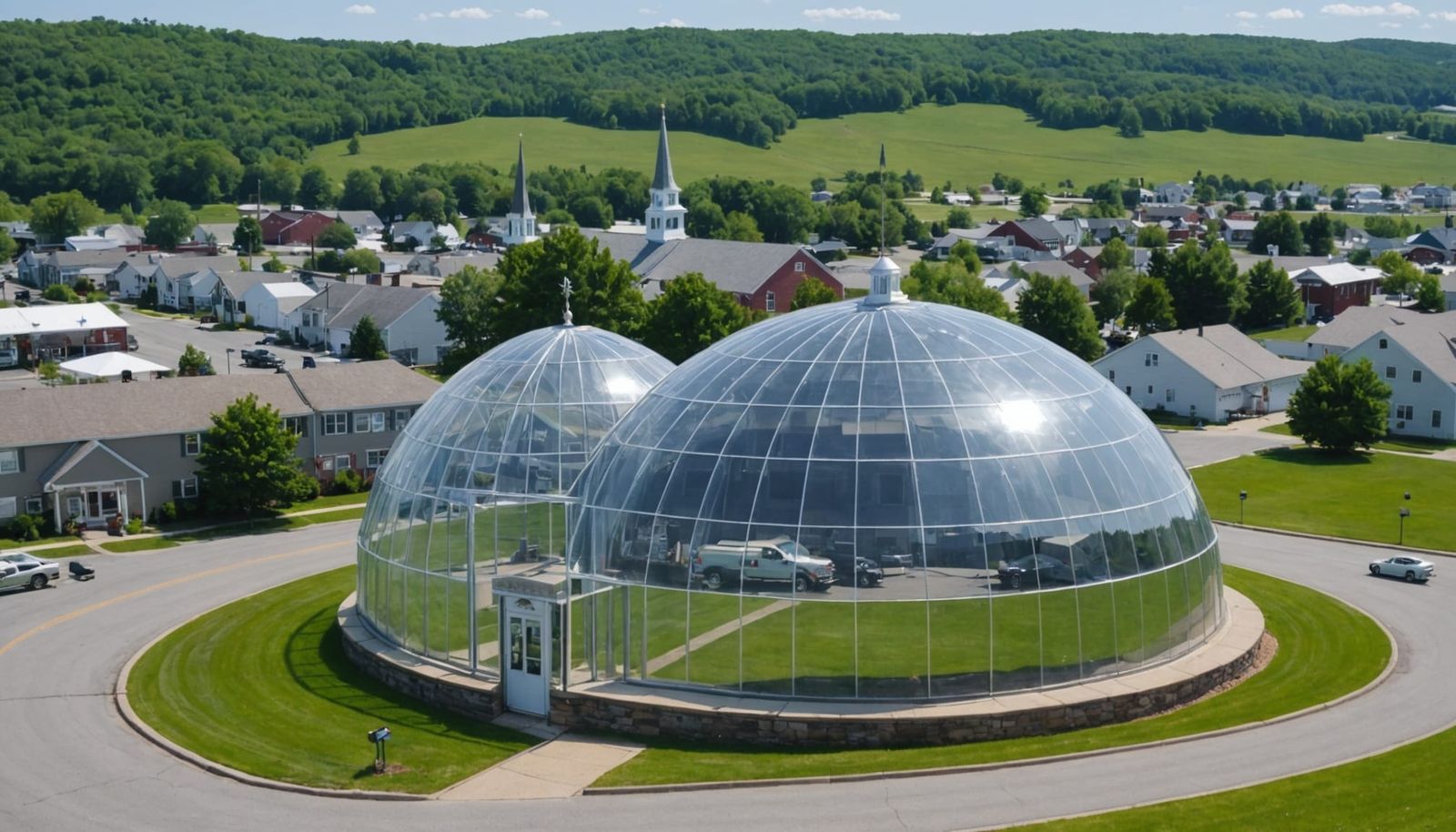 Dome Shield - Town Under Transparent Crystalline Shield Dome