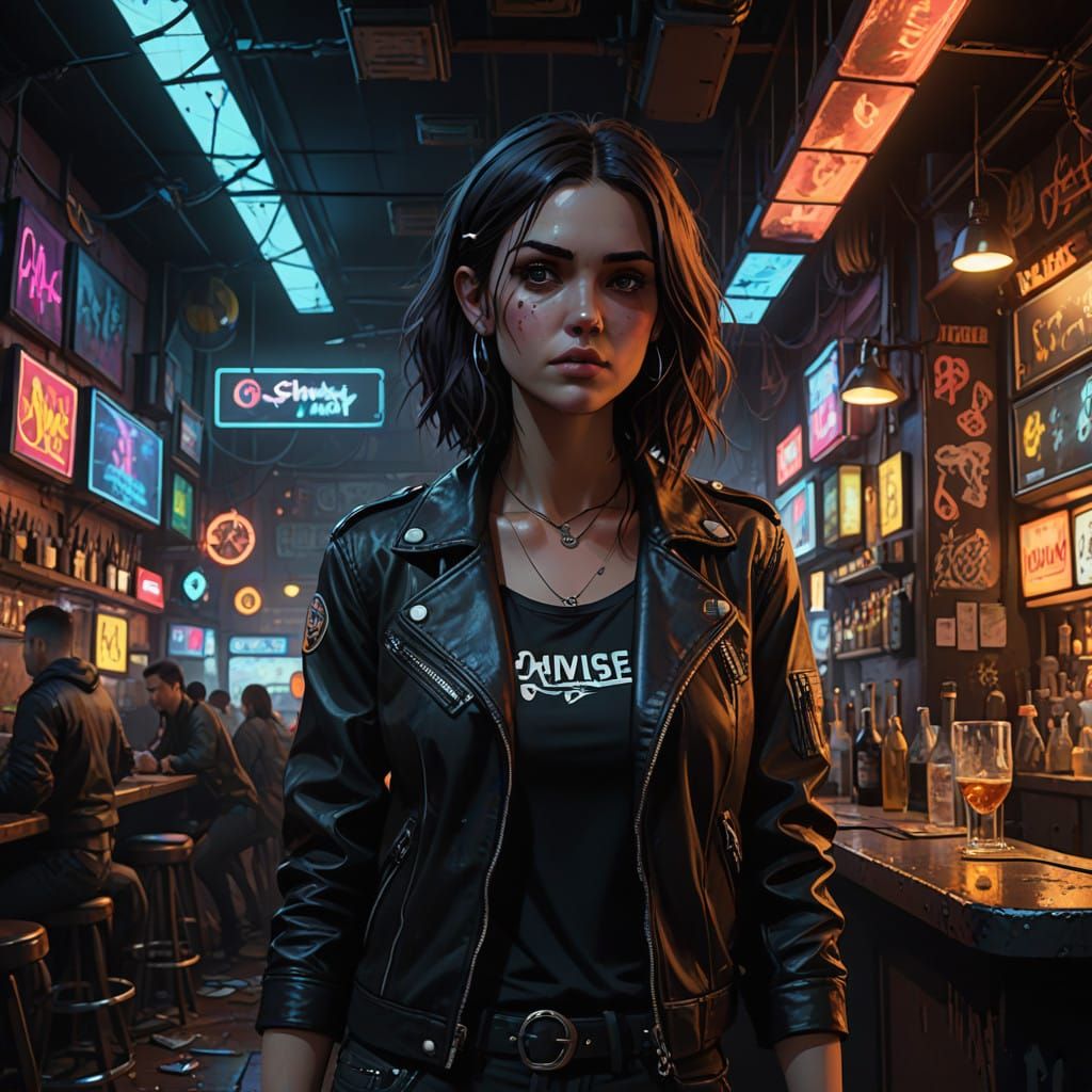 Rebellious Woman in Neon Dreams - AI Art