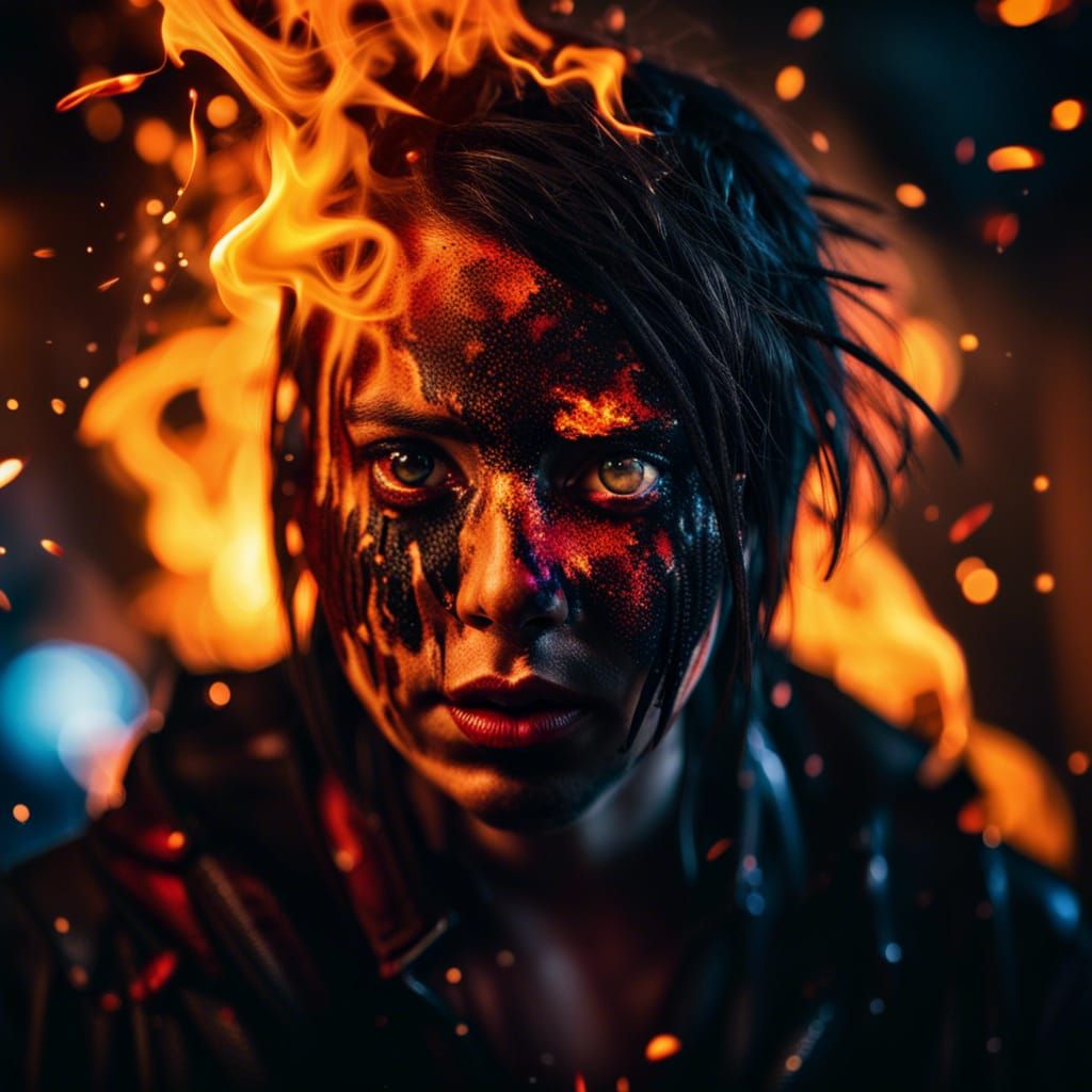 A goth on fire Hyperrealistic, splash art, concept art, mid shot ...
