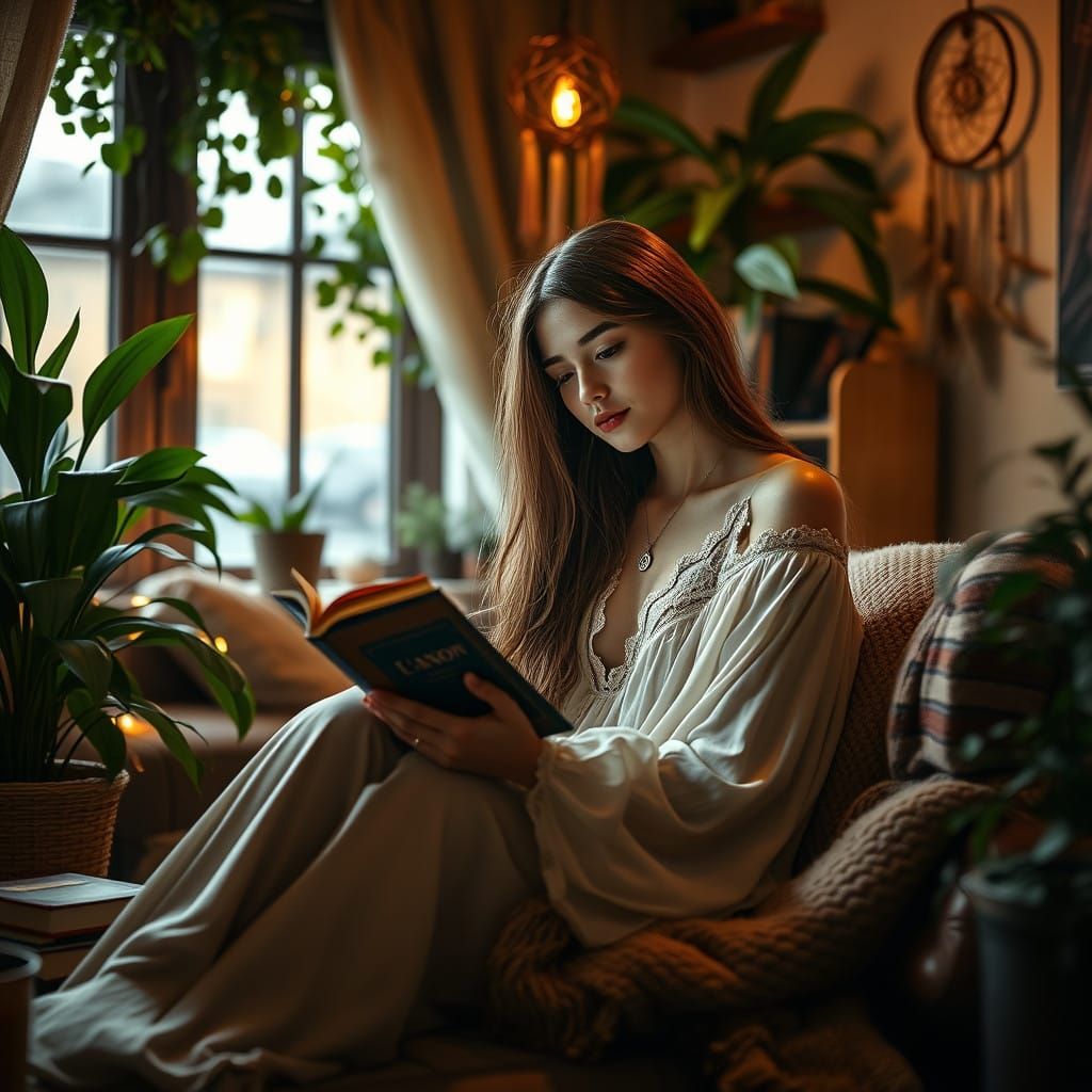 Reading in peace - Cozy Study Room Scene with a Young Woman ...