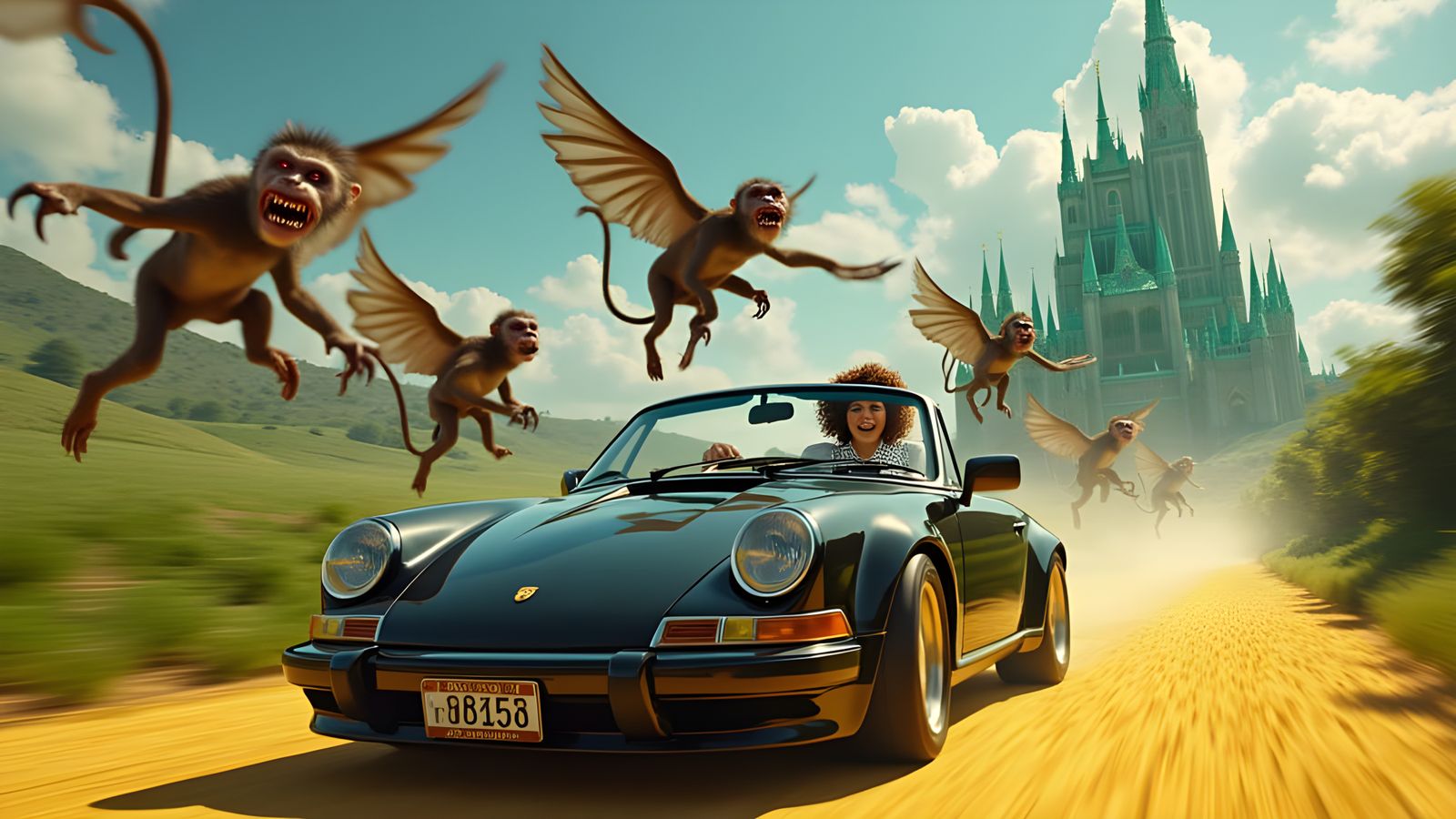 Magnificent Flying Monkeys Assault Dorothy in Emer... - AI Art